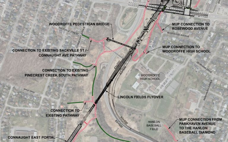 LRT Stage 2: Track Levels, Pedestrian Bridge, & MUPs in Connaught Park ...